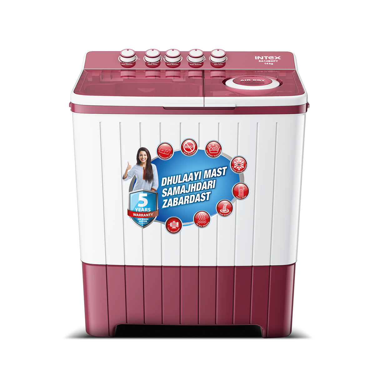 Intex 14 KG Semi-Automatic Washing Machine (Burgundy & White) - SA14BD ...
