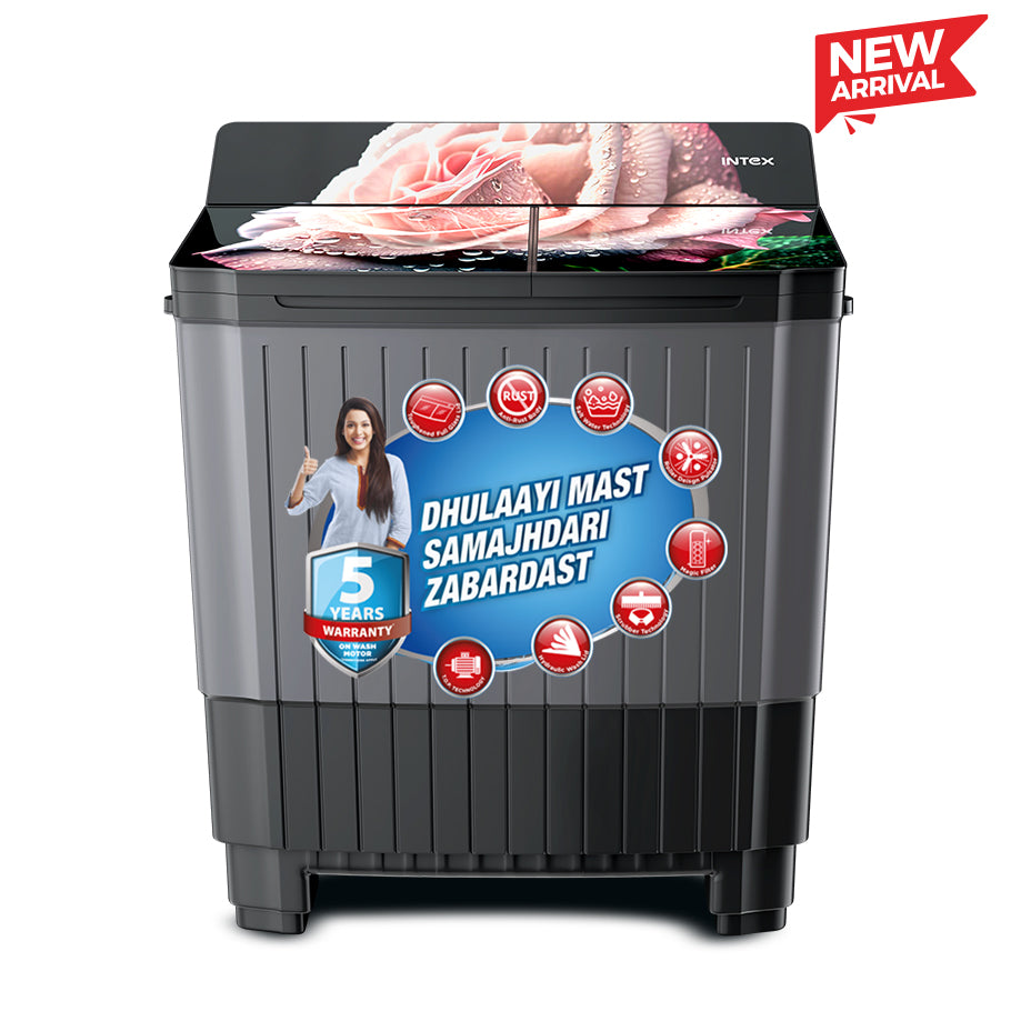 Intex 8 KG Semi-Automatic Washing Machine (Black & Grey) - SA80GBFG ...