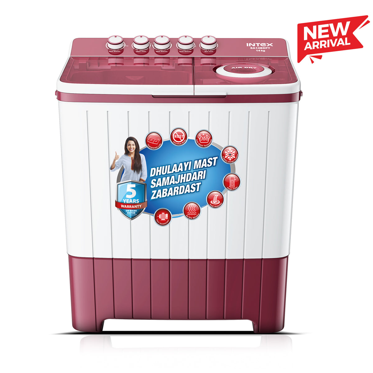 Intex 11 KG Semi-Automatic Washing Machine (Burgundy & White) - SA11BD ...