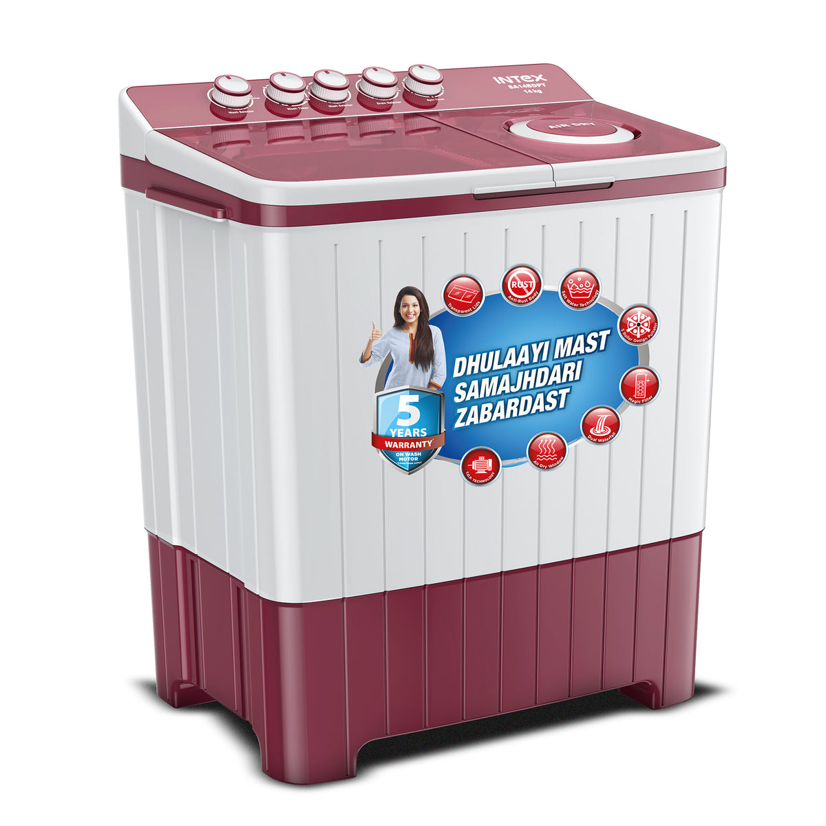 Intex 11 KG Semi-Automatic Washing Machine (Burgundy & White) - SA11BD ...