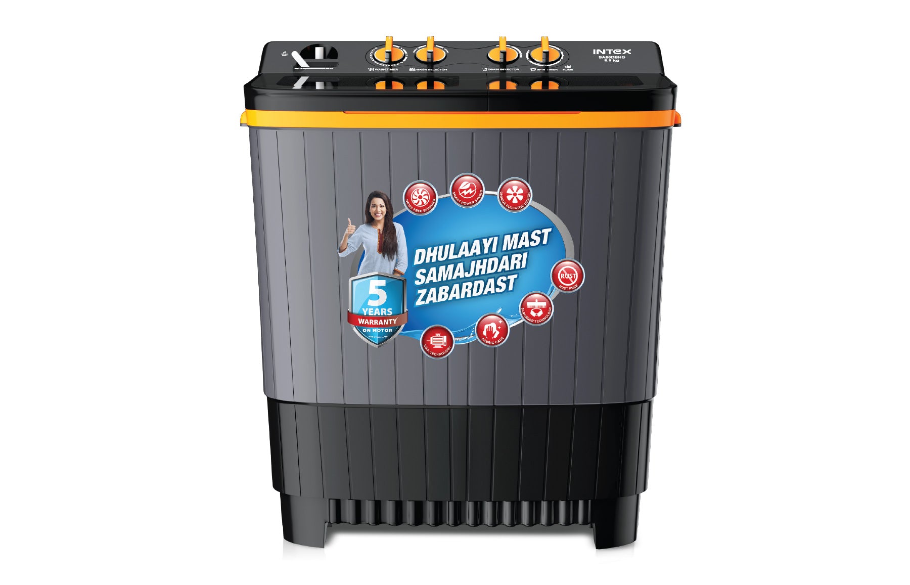 Intex 8.5 KG Semi-Automatic Washing Machine (SA85DBHG) – Intex Technologies